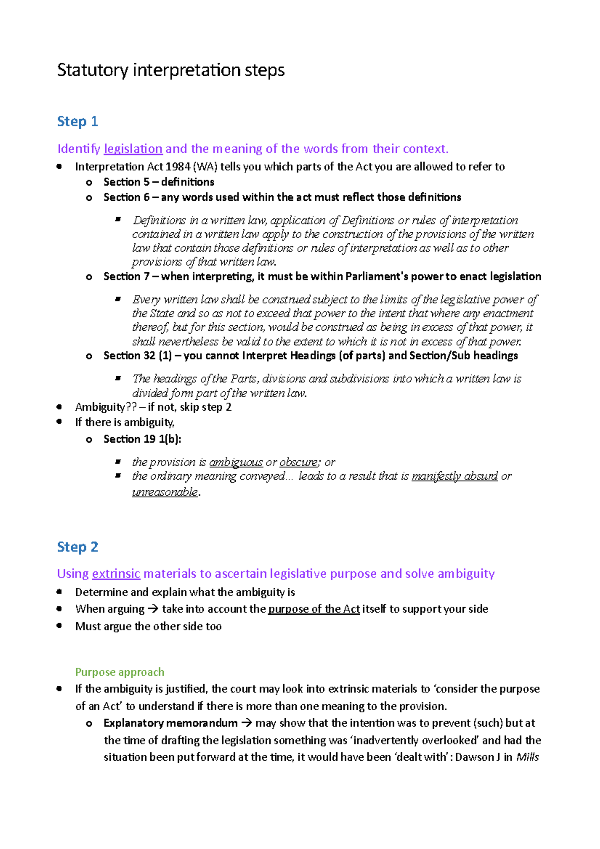 Statutory Interpretation Steps and Guidelines Notes (LAW 101) - Studocu