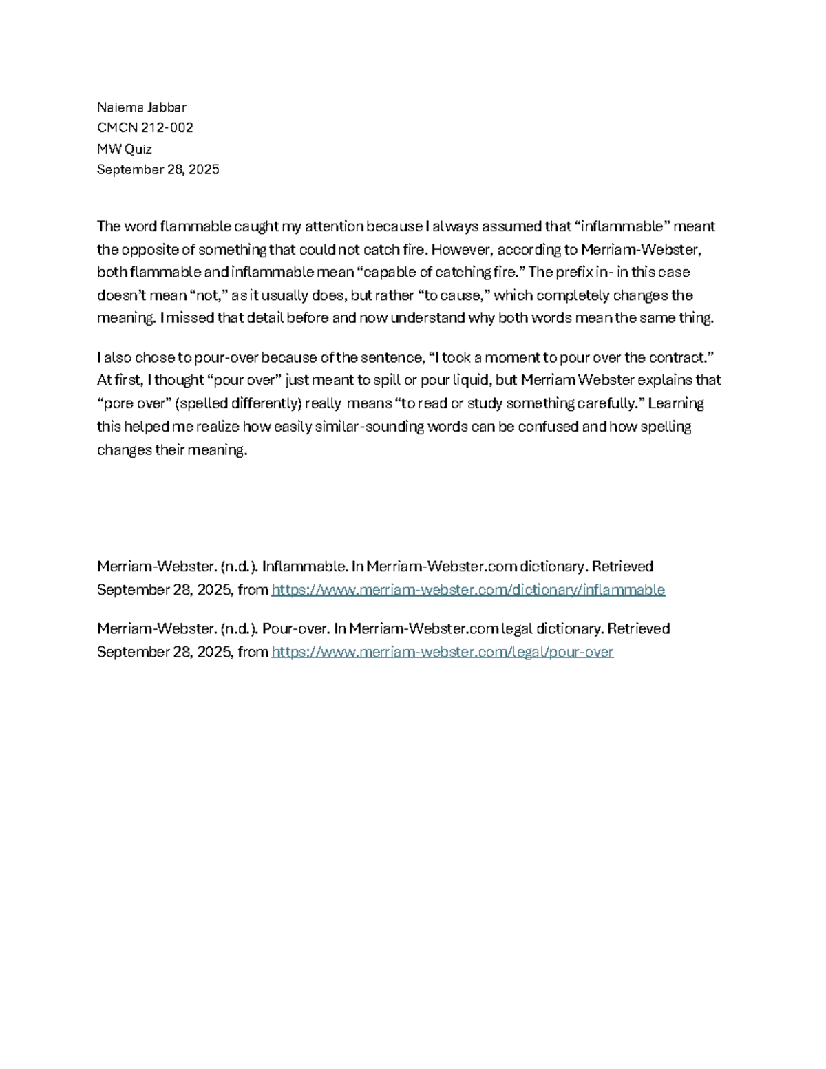 CMCN MW Quiz Reflections: Understanding Flammable vs. Inflammable - Studocu