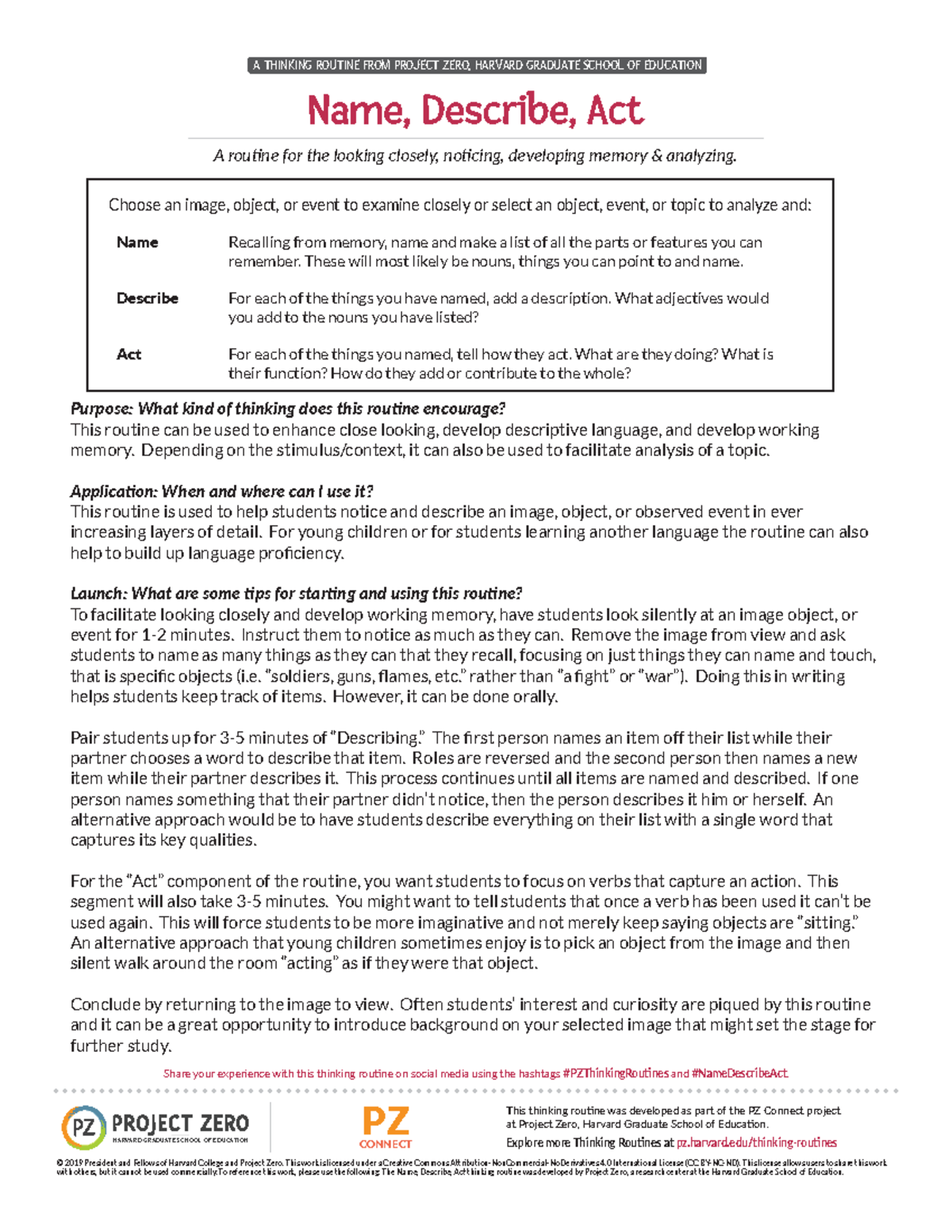 Name, Describe, Act Thinking Routine - Project Zero (EDU 101) - Studocu