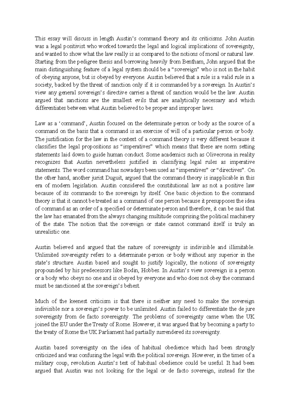 John Austin's Command Theory: Critiques and Legal Implications for Exam ...