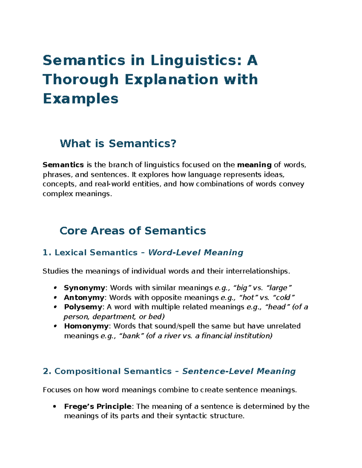 Semantics in Linguistics: Comprehensive Overview and Key Concepts - Studocu