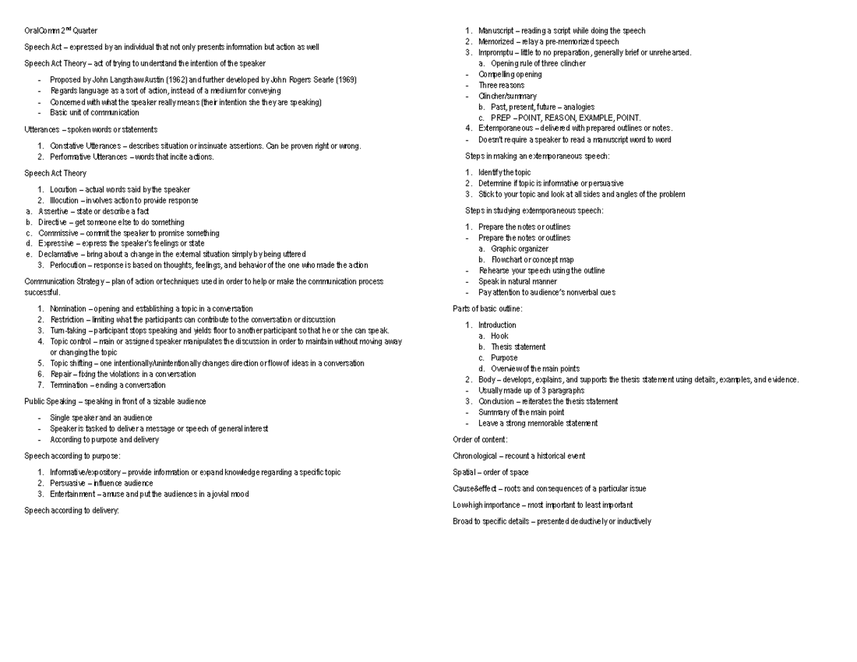 OralComm 2nd Quarter: Understanding Speech Act Theory and Communication ...