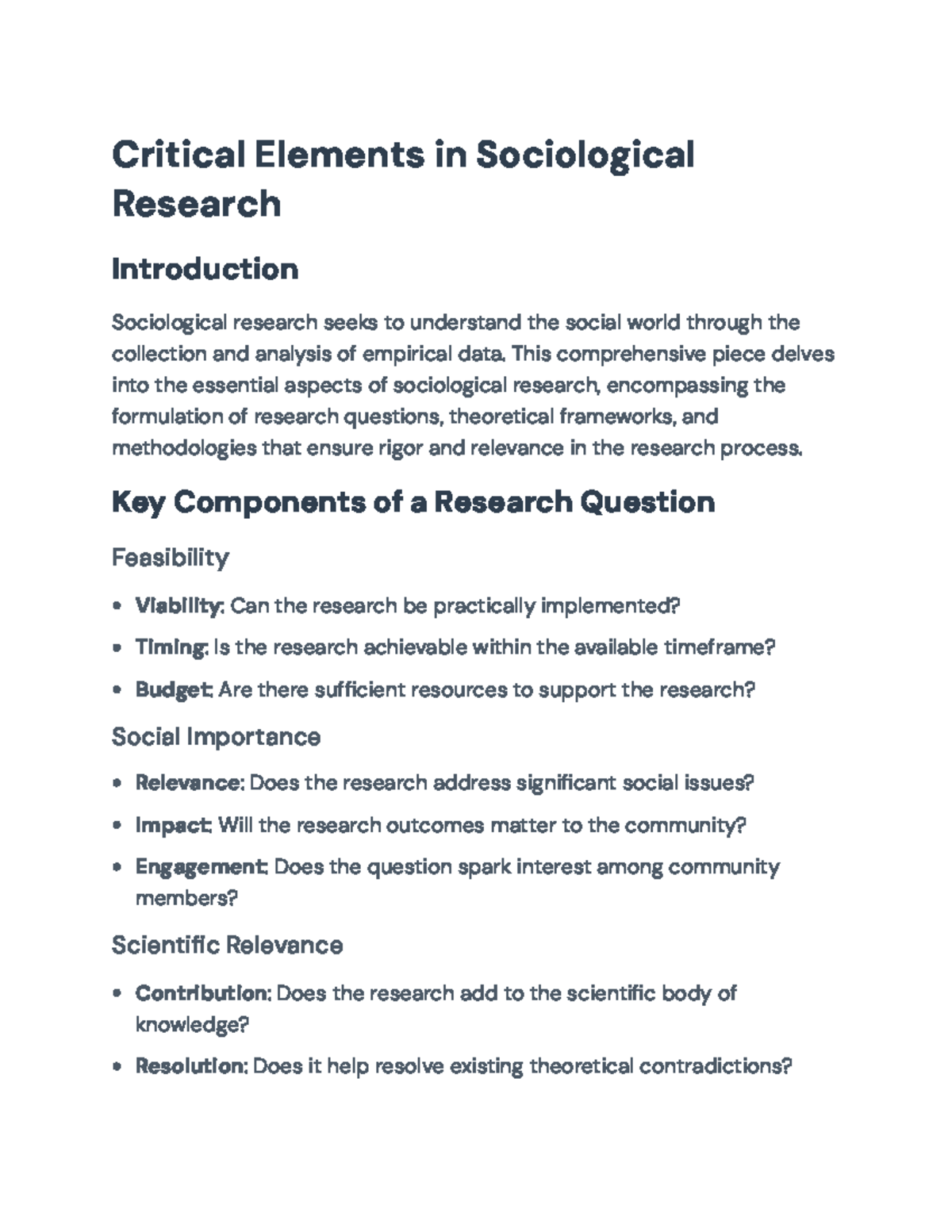 Critical Elements in Sociological Research: Methodologies & Theories ...