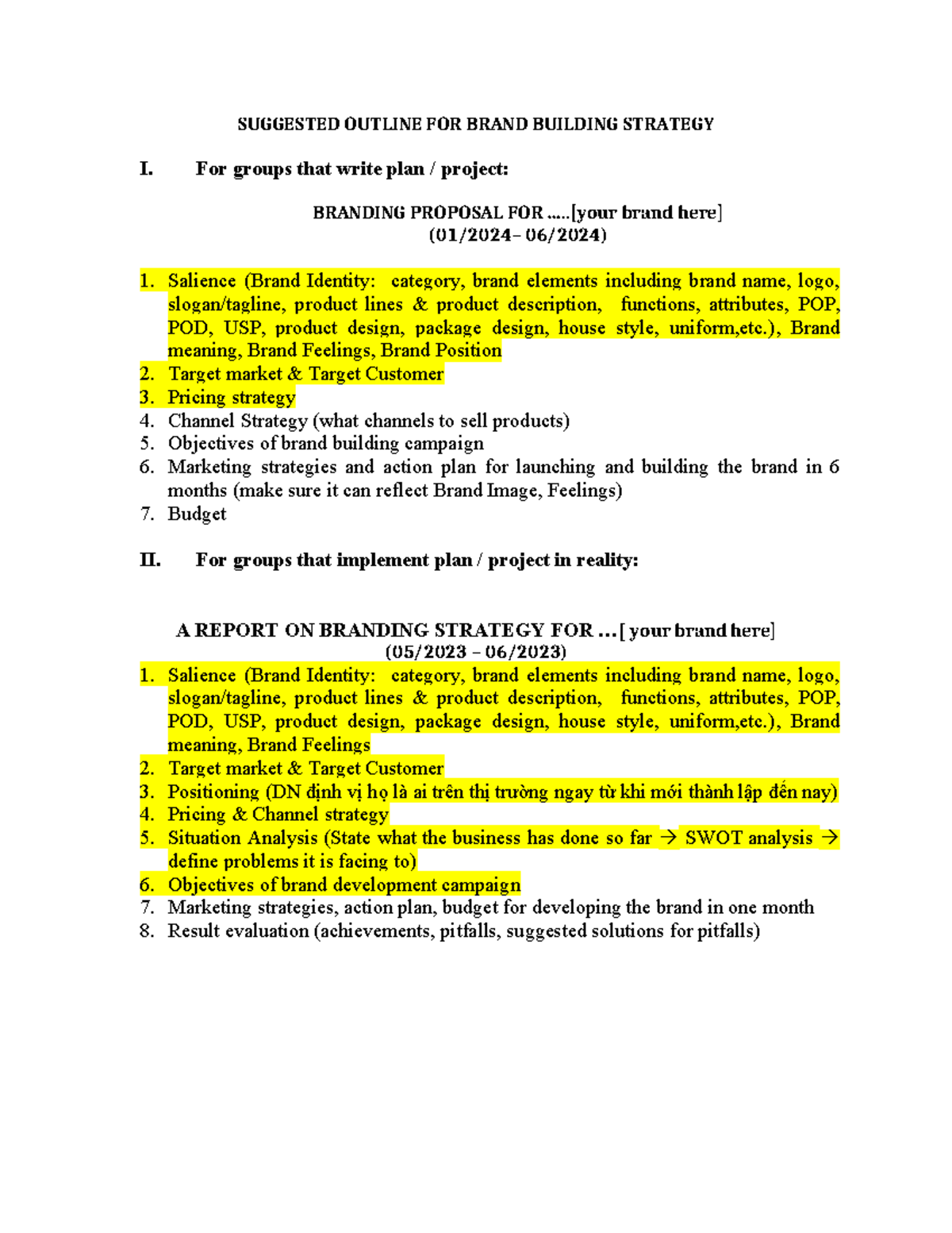 Branding Proposal Outline for Brand Building Strategy 2023 - Studocu