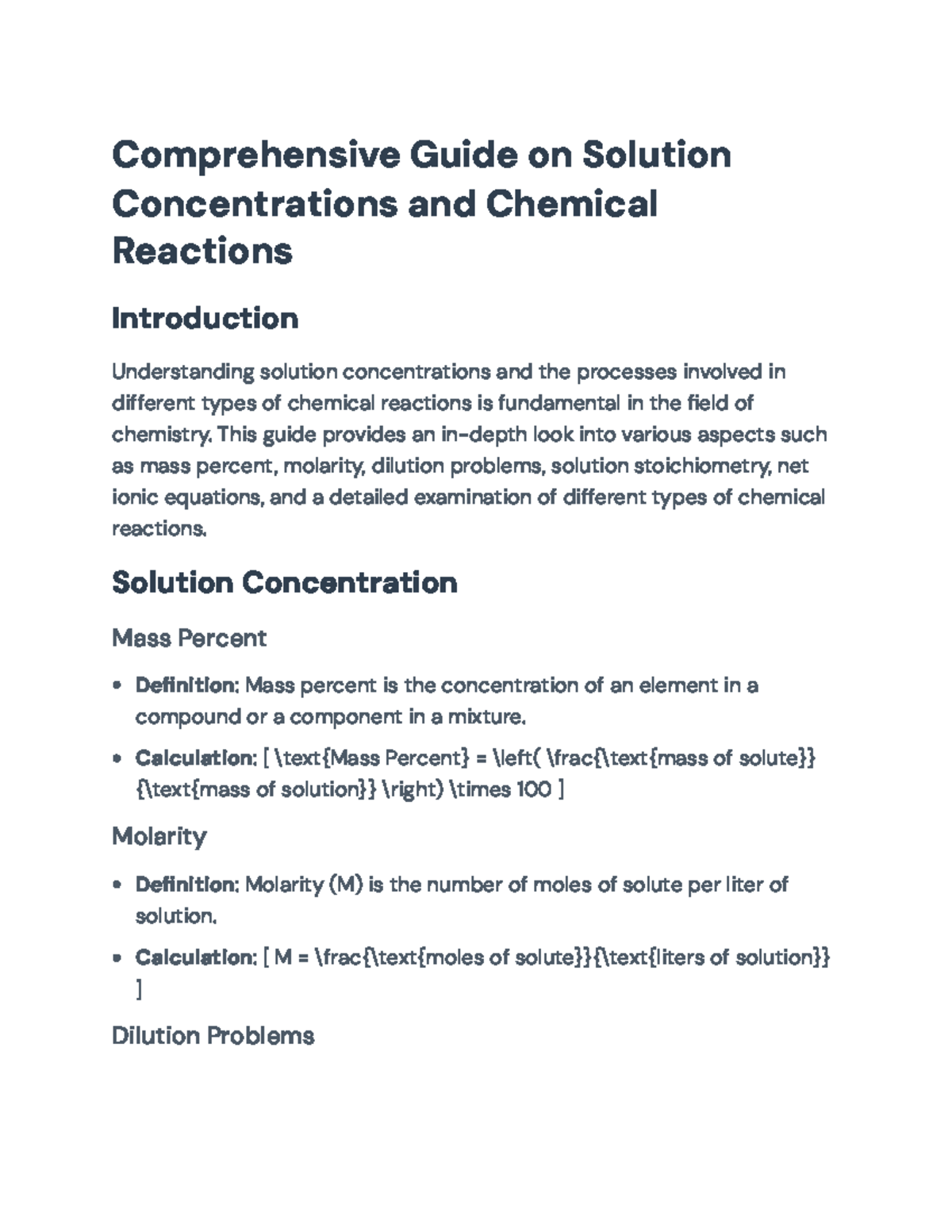 Comprehensive Guide to Solution Concentrations & Chemical Reactions ...