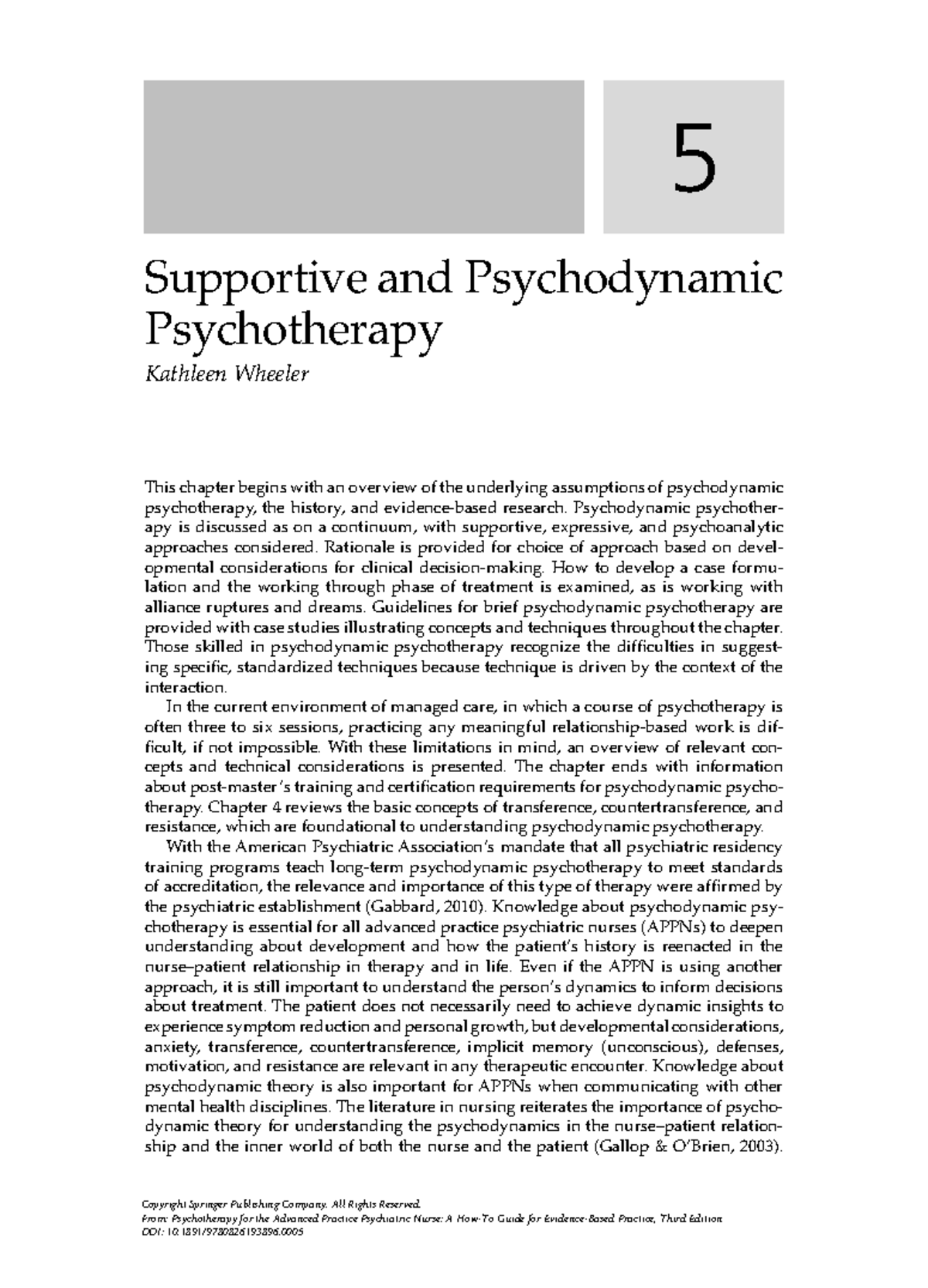 Chapter 5: Supportive and Psychodynamic Psychotherapy Techniques (NUR ...
