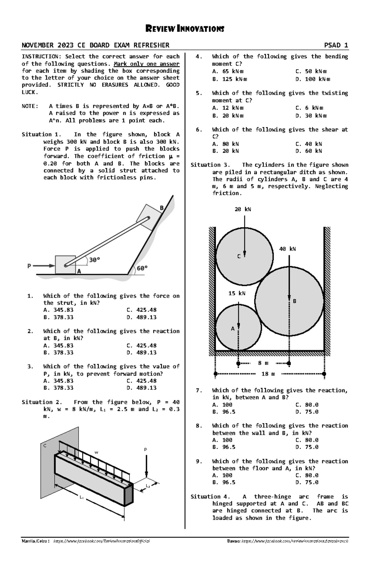 November 2023 PSAD 1 - CE Board Exam Review & Practice Questions - Studocu