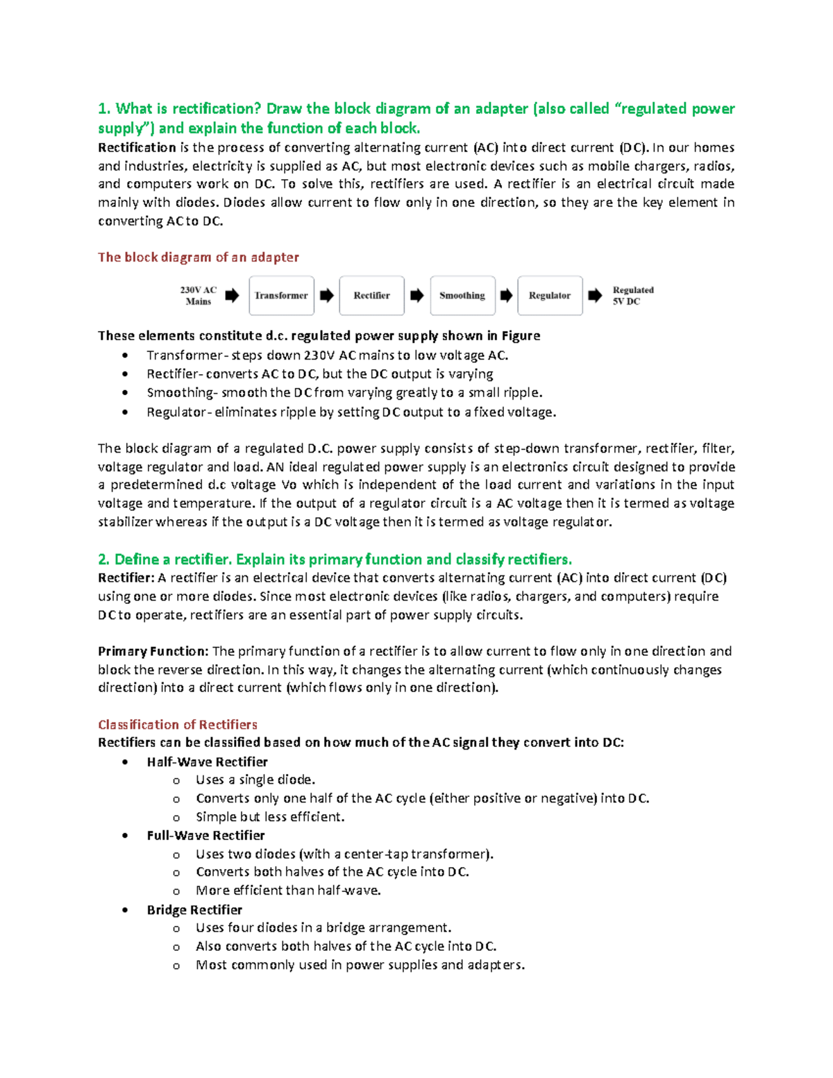 Final Exam PHY 101: Understanding Rectifiers and Their Functions - Studocu