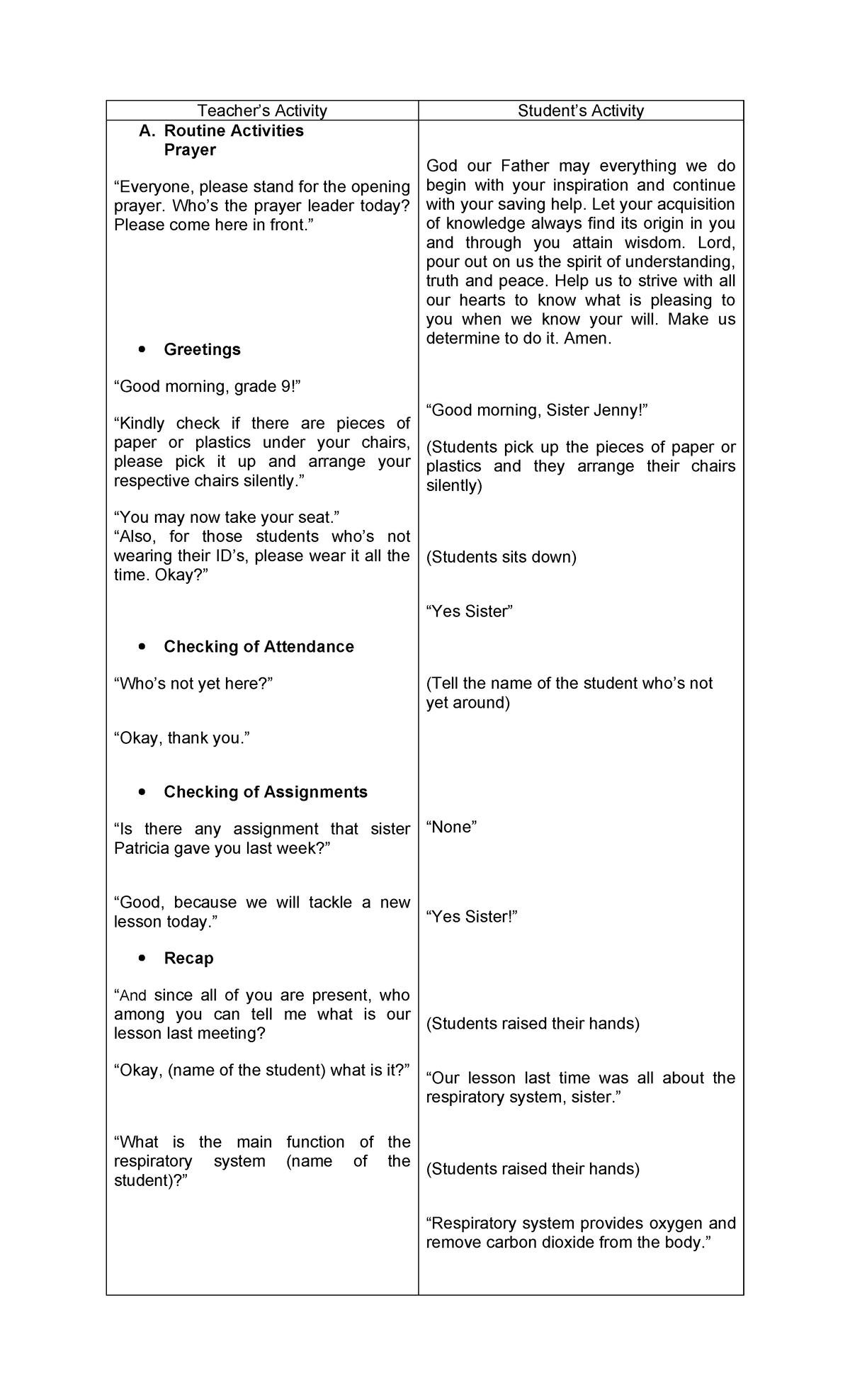 Lesson Plan: Grade 9 Circulatory System Activities and Insights - Studocu