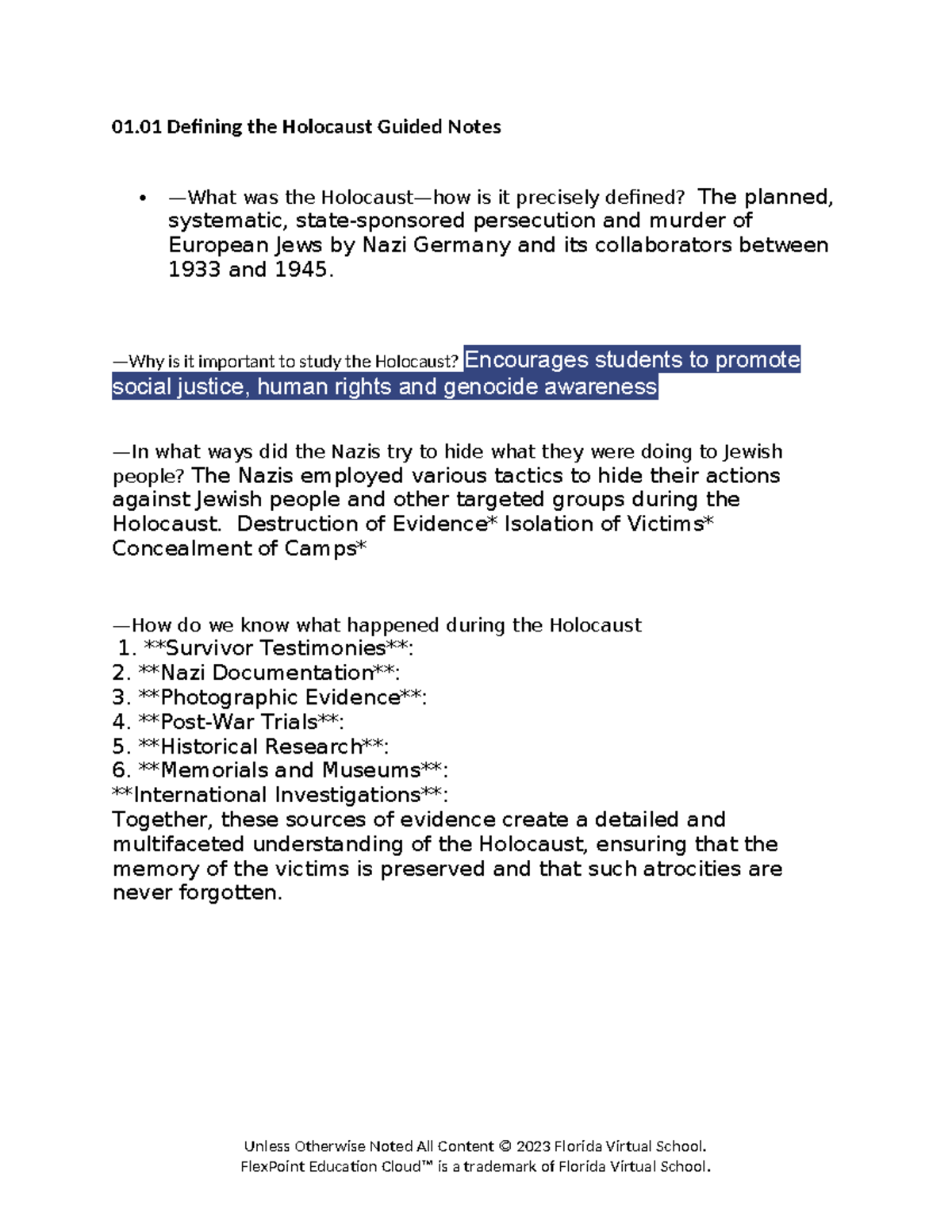 Defining the holocaust guided notes 2 - 01 Defining the Holocaust ...