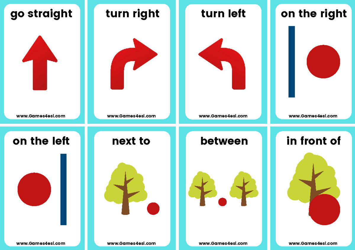 Directions-Student-Cards - Tiếng Anh 2 - turn right on the left next to ...