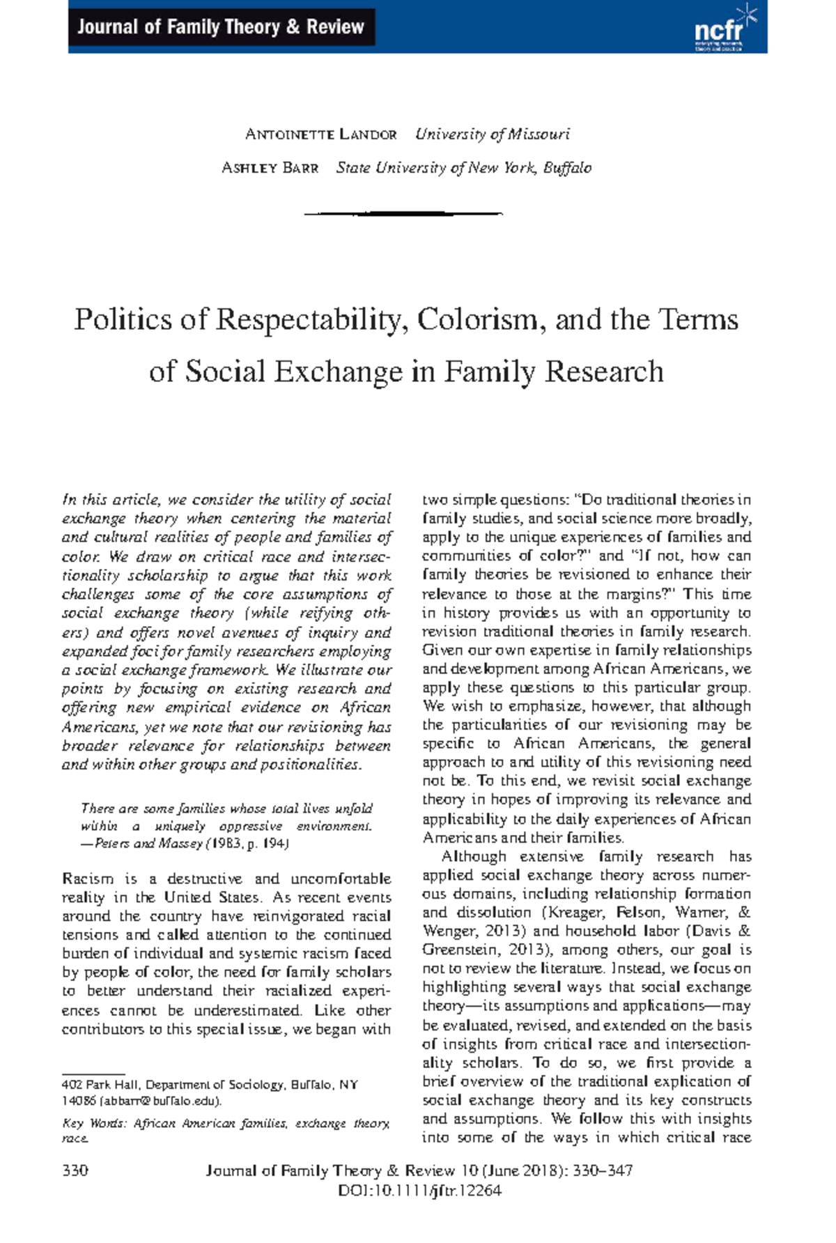 Revising Social Exchange Theory: Race, Respectability, & Colorism ...