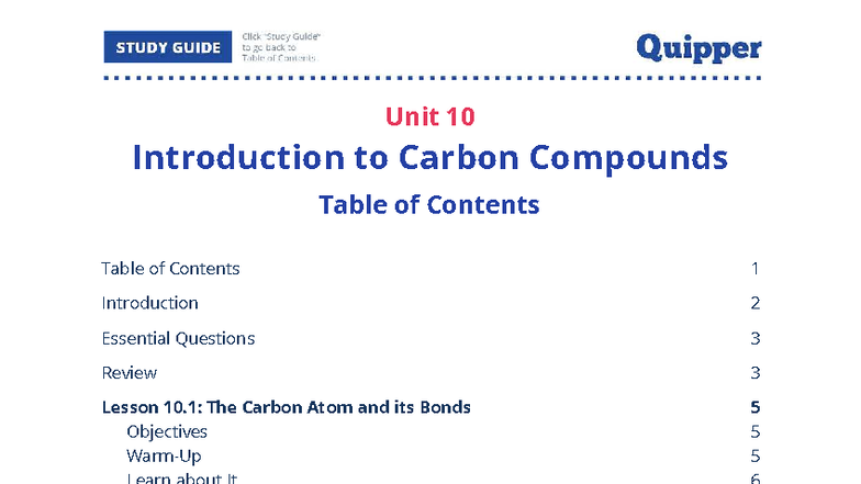 Grade 9 Science Unit 10 Study Guide: Carbon Compounds Overview - Studocu