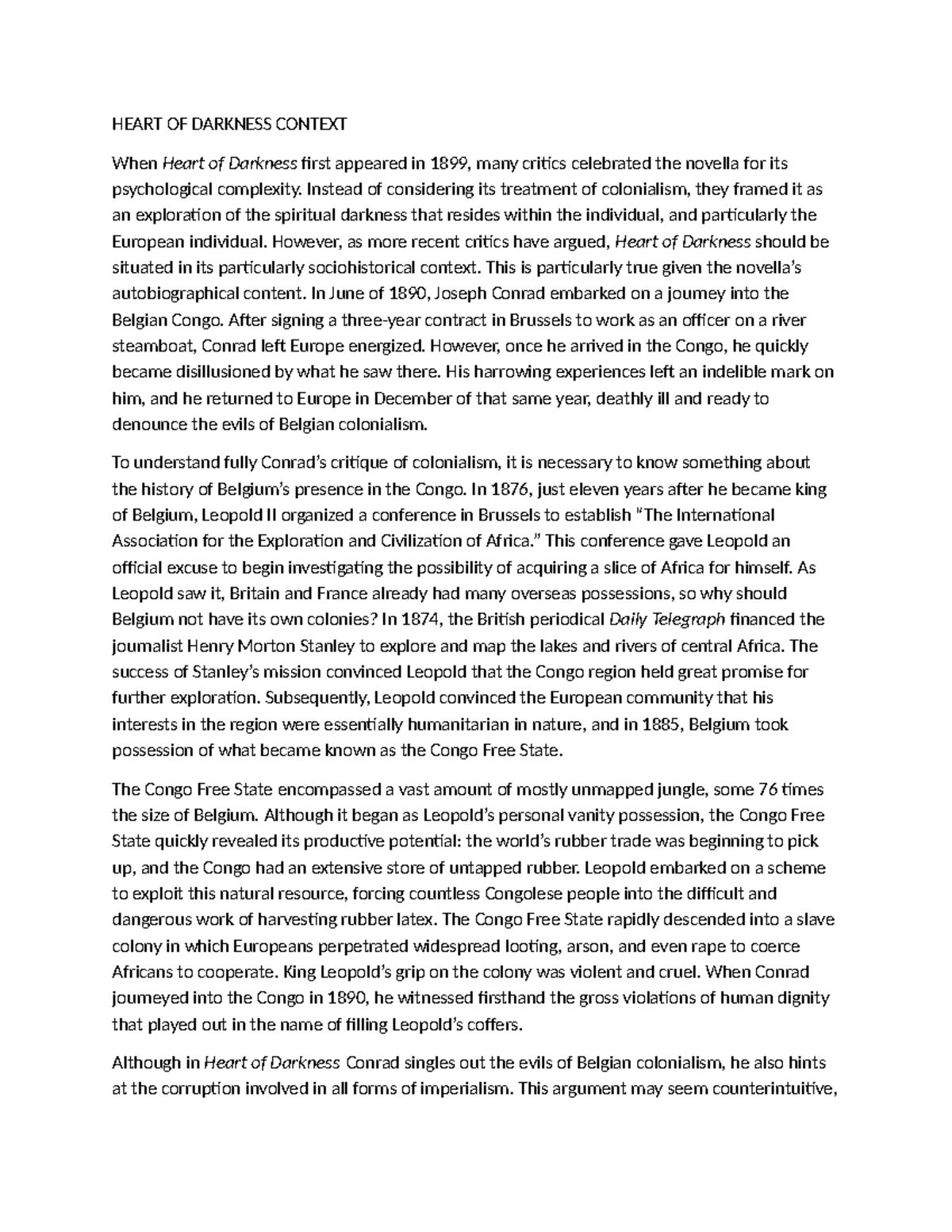 HEART OF DARKNESS: Sociohistorical Context and Analysis - Studocu