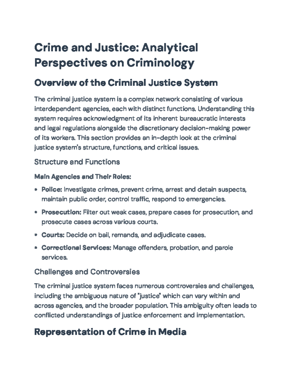 Crime and Justice: An Analytical Overview of the Criminal Justice ...