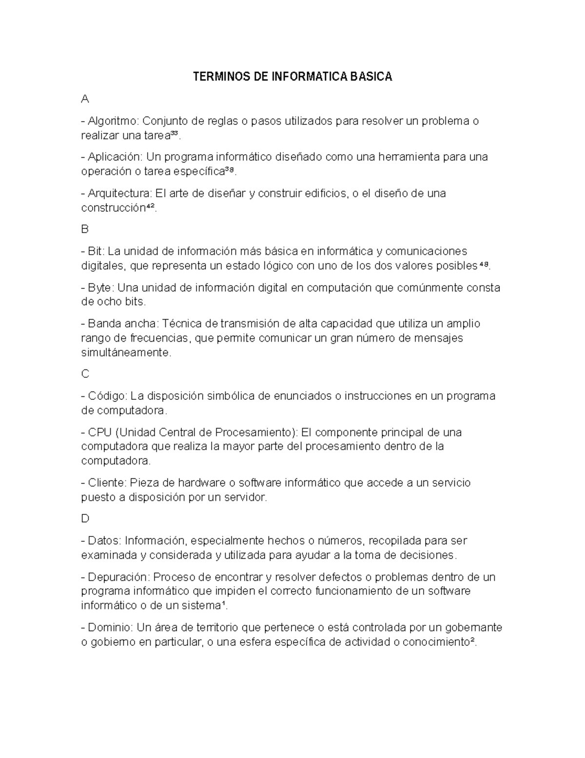 Términos Clave de Informática Básica: Definiciones y Conceptos - Studocu