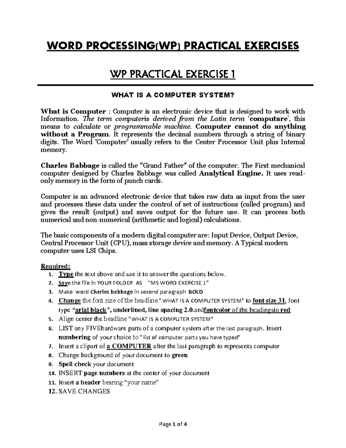 Lesson 6 - WP Practical Exercises for Computer Basics and Editing - Studocu