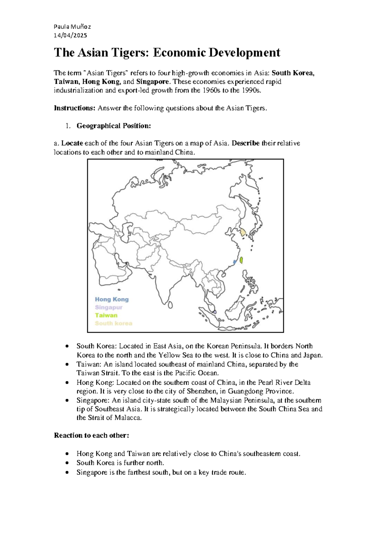 Teh75 Asian Tigers: Economic Development Worksheet Analysis - Studocu