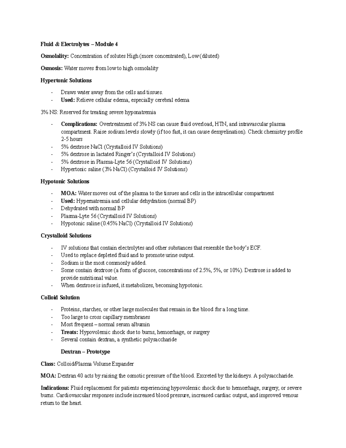 FE EXAM 4 Pharm - Module 7: Fluid Electrolytes & Osmolality Concepts ...