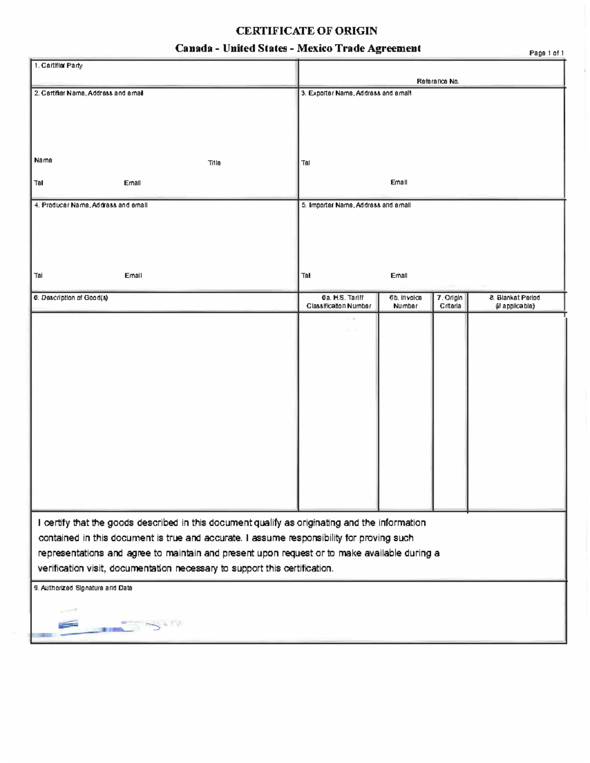 Tmec gena2 - tmec - CERTIFICATE OF ORIGIN Canada - United States ...