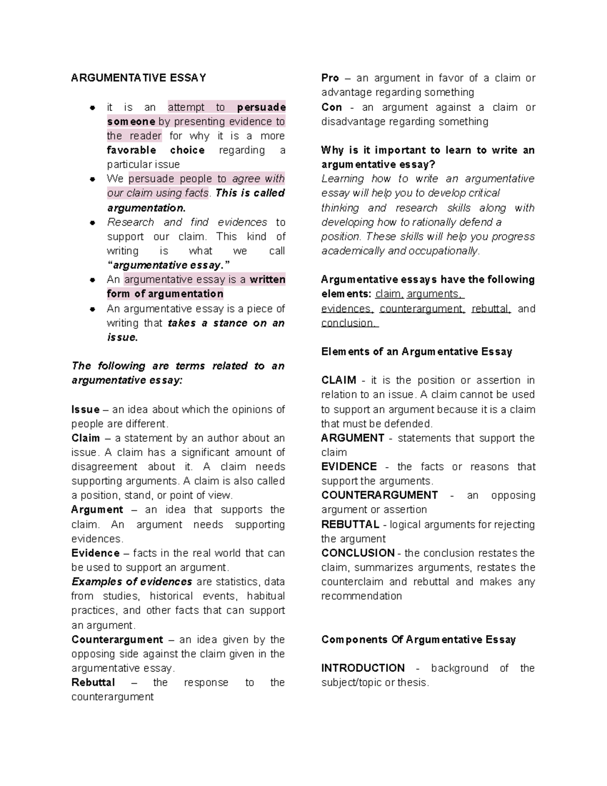 English Reviewer - Reviewew - ARGUMENTATIVE ESSAY it is an attempt to ...