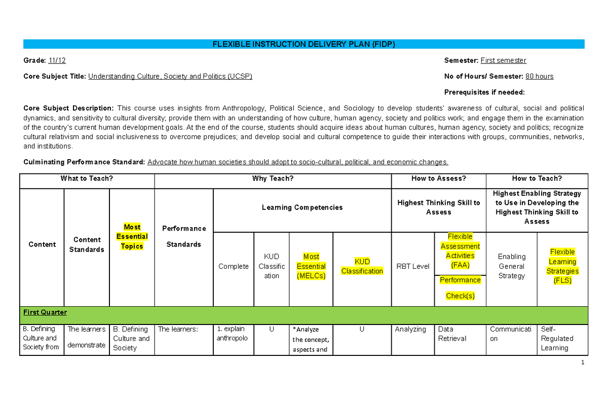 FIDP Sample Template - FLEXIBLE INSTRUCTION DELIVERY PLAN (FIDP) Grade ...