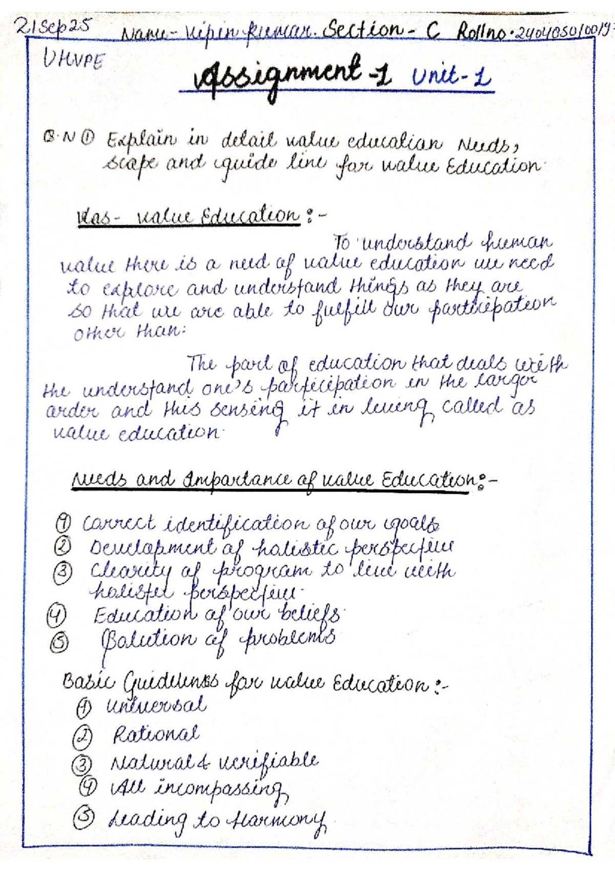 UHVPE Assignment: Exploring the Scope and Importance of Value Education ...
