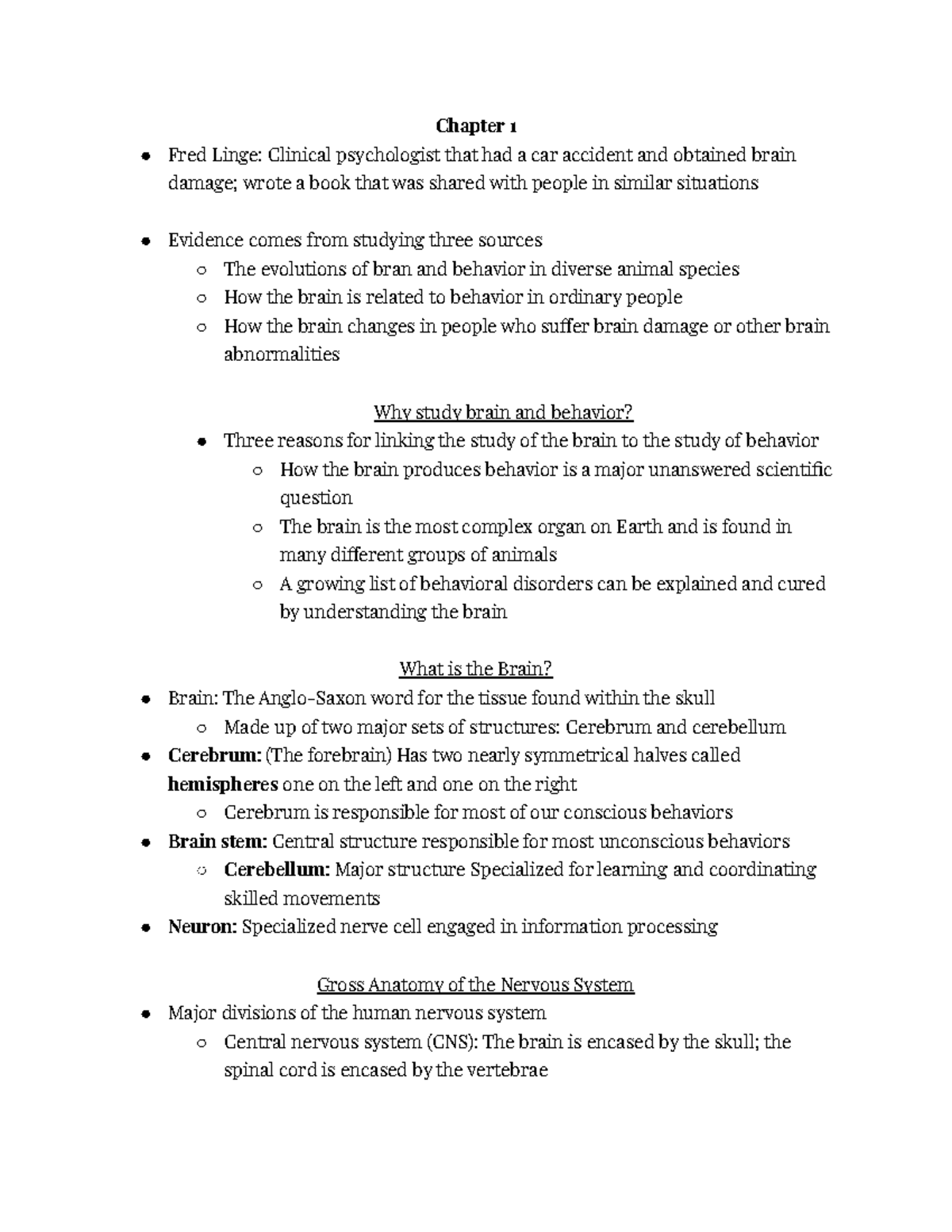 Psyc 2113 Chapter 1 Notes Chapter 1 Fred Linge Clinical Psychologist