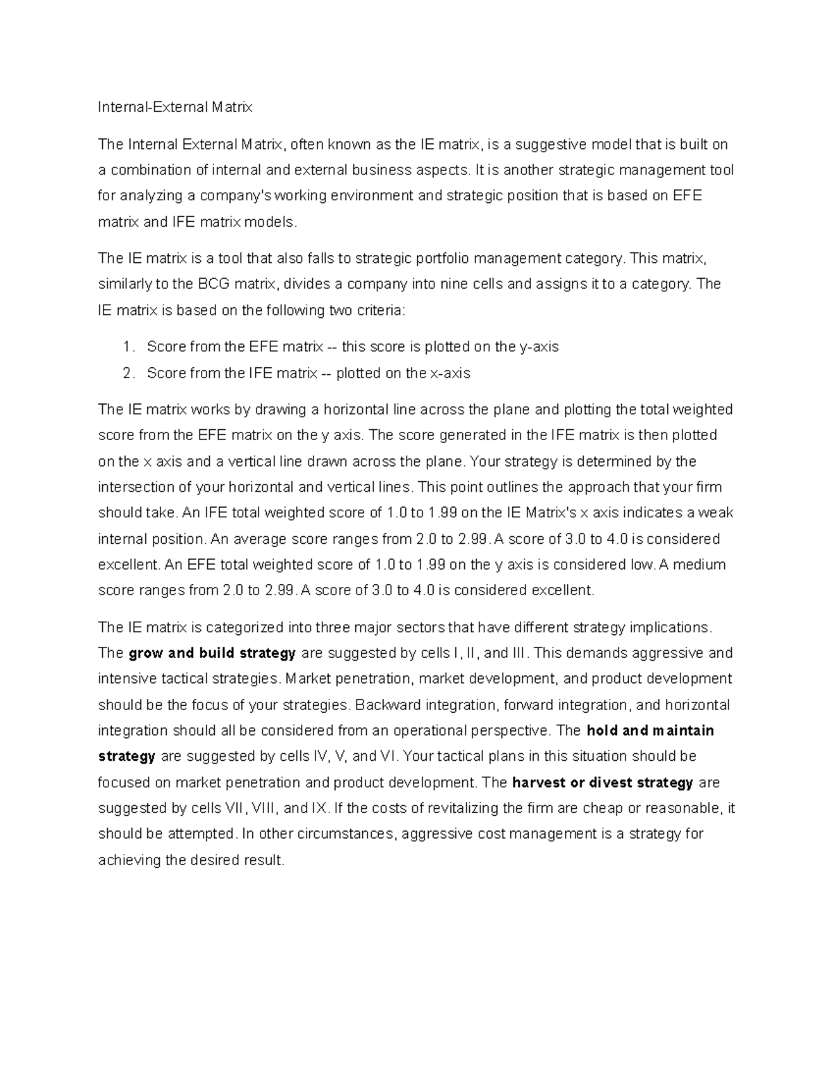 IE Matrix - Lecture Notes 1: Understanding Internal-External Analysis ...