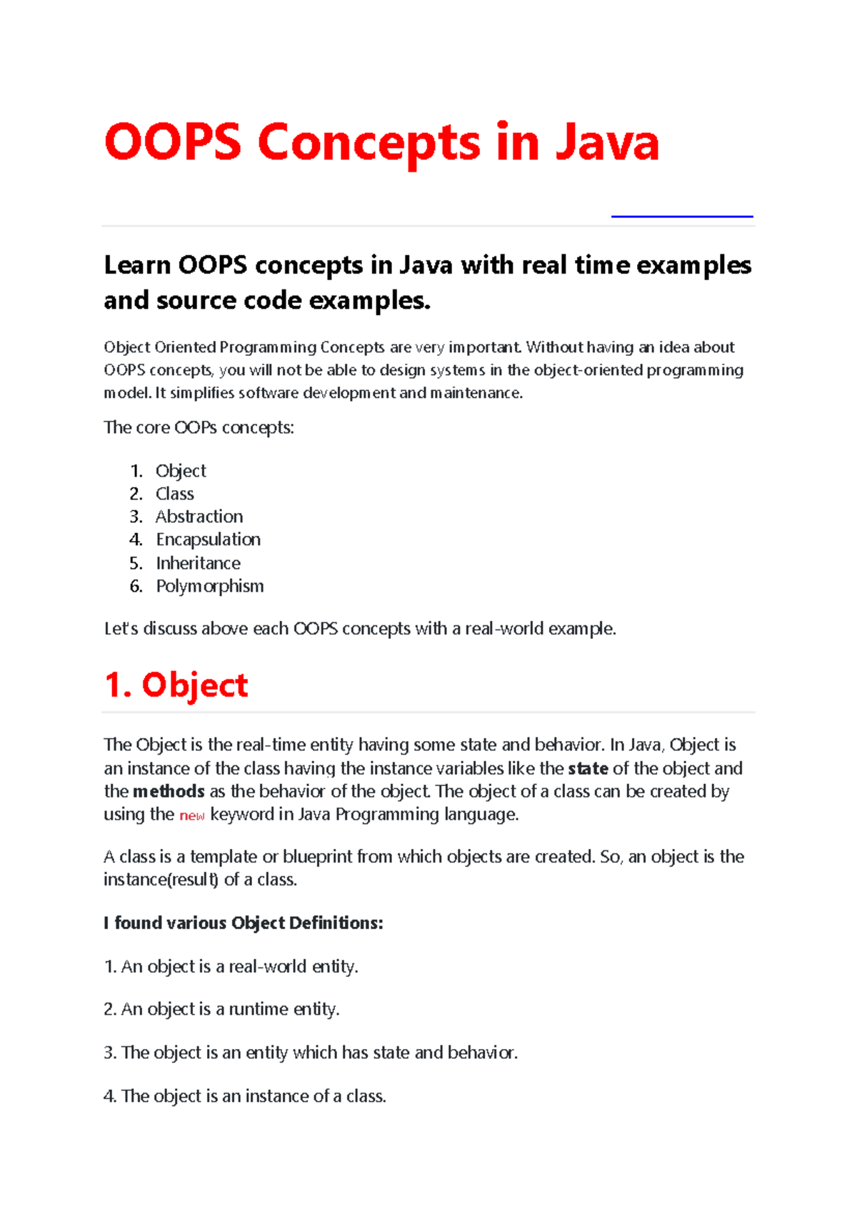 OOPS Concepts in Java: A Comprehensive Guide to OOP Principles - Studocu