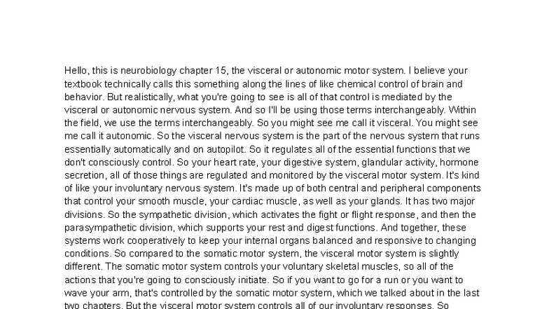 Neurobiology Chapter 15: The Visceral Motor System Explained - Studocu