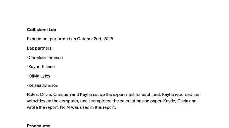 Collisions Lab Experiment Report - Aasaas - Studocu