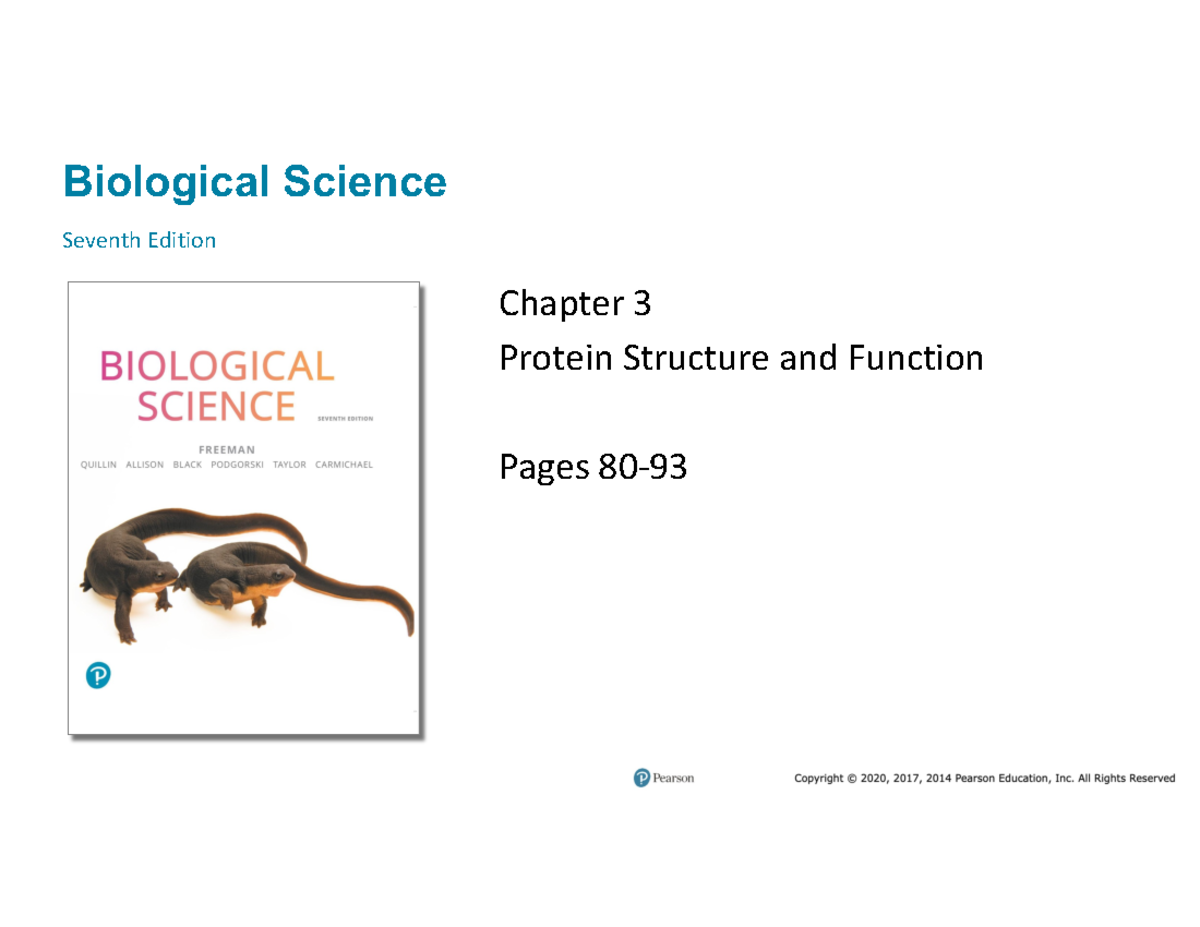 Chapter 3: Protein Structure and Function (BIO 2022) - Biological Science Seventh Edition ...