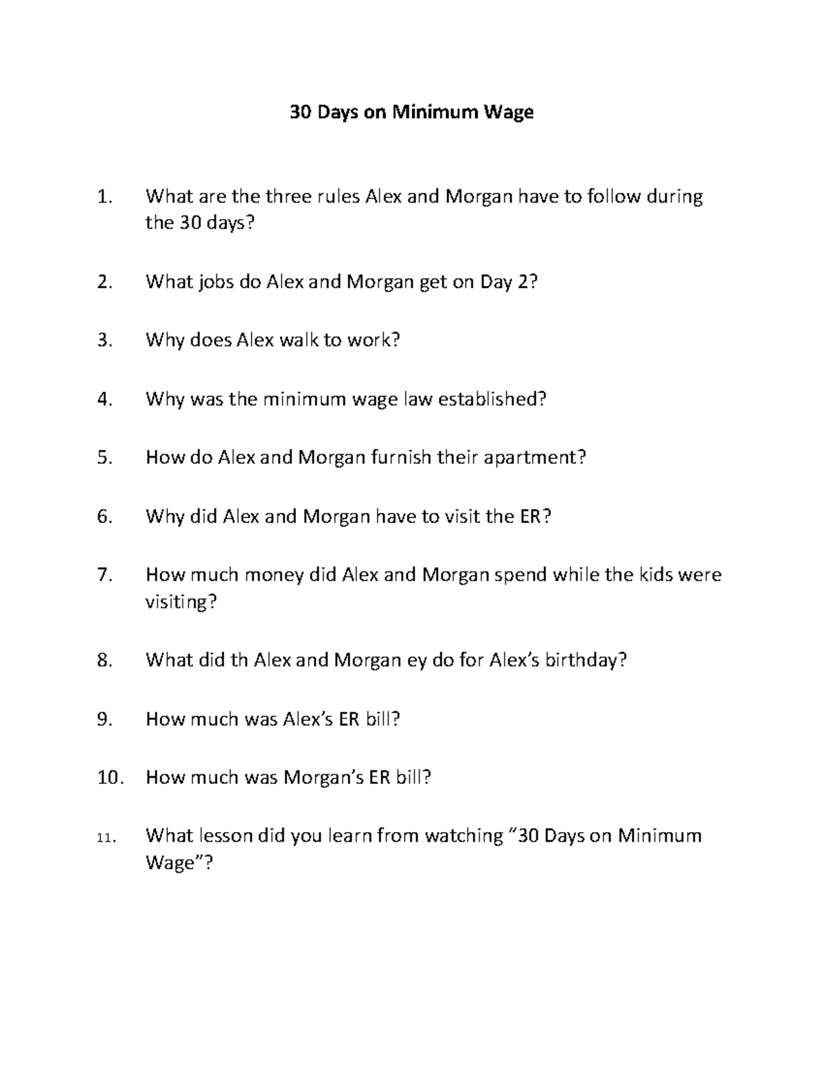 30 Days on Minimum Wage: Key Questions & Insights Analysis - Studocu