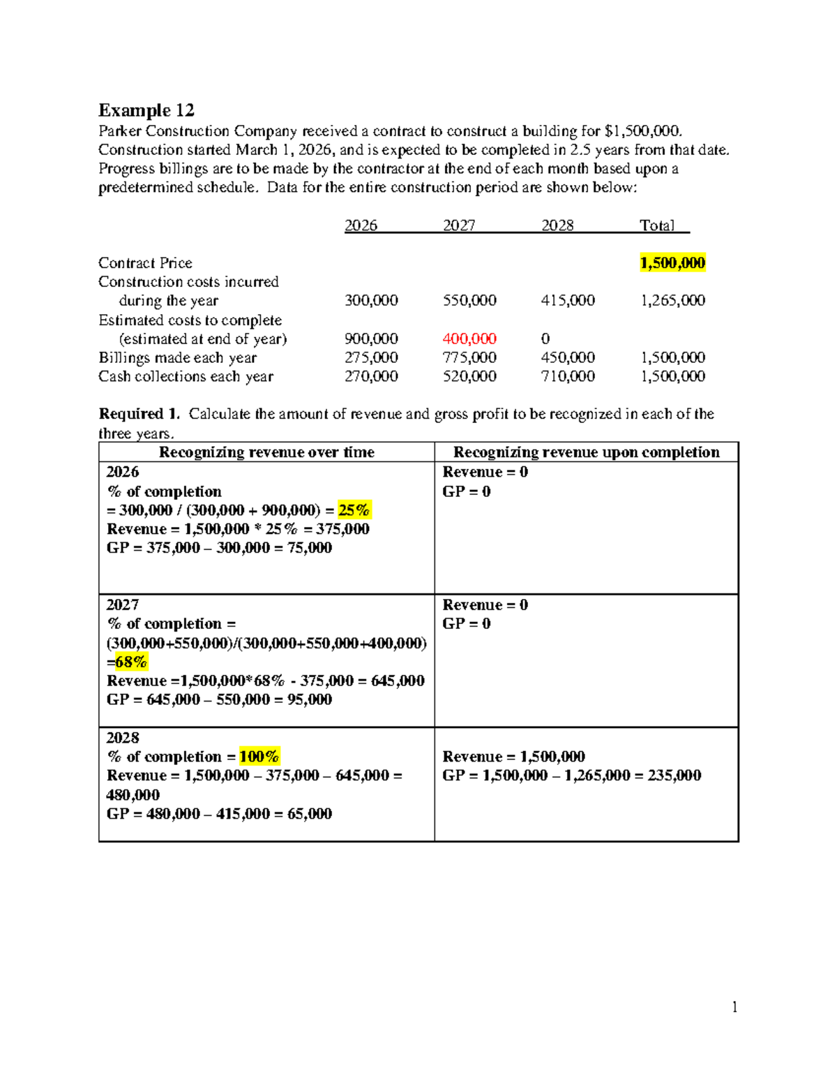 Solution to CH6 Example 12: Revenue Recognition in Construction - Studocu
