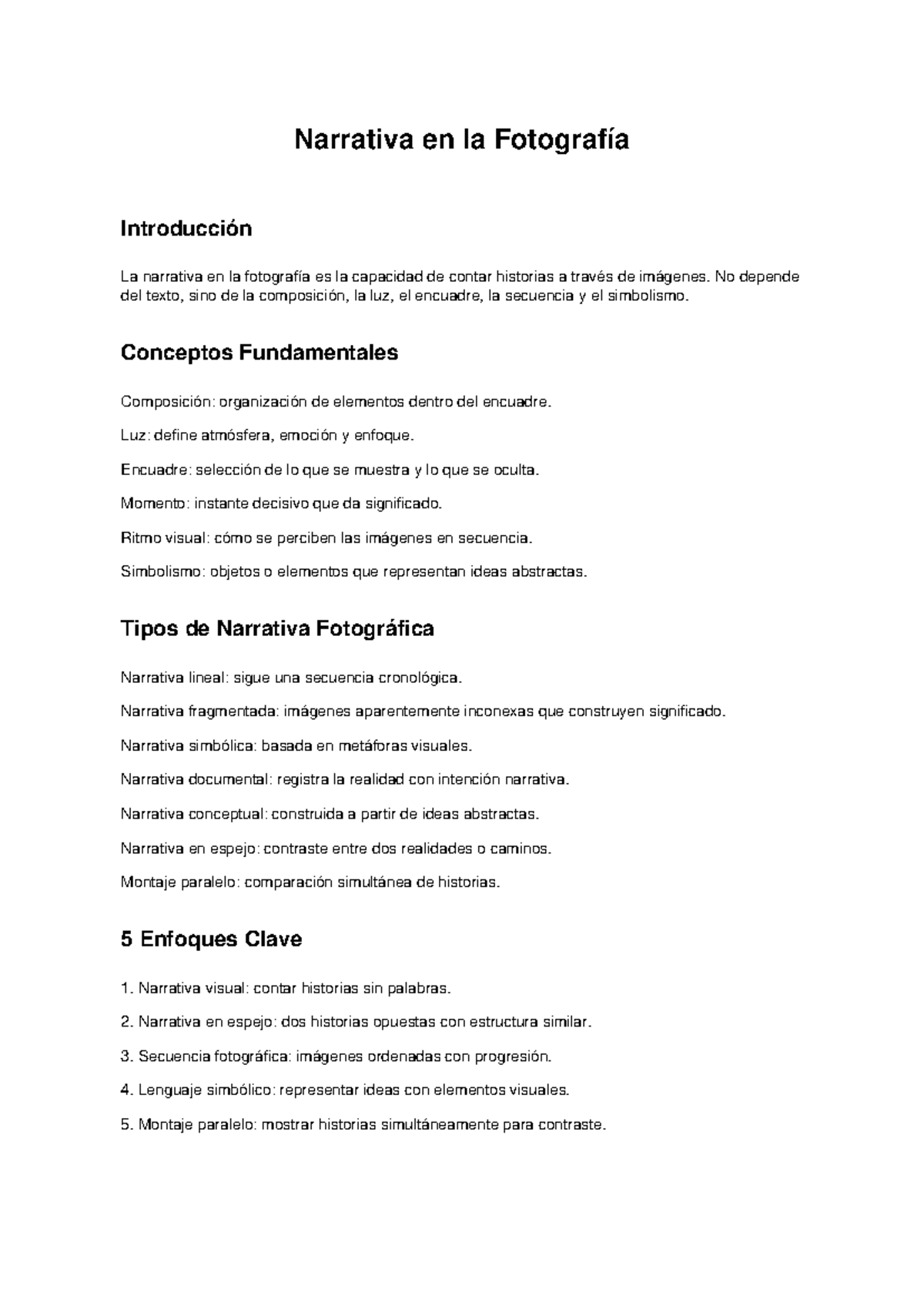 Repaso Completo de la Narrativa en Fotografía - Studocu