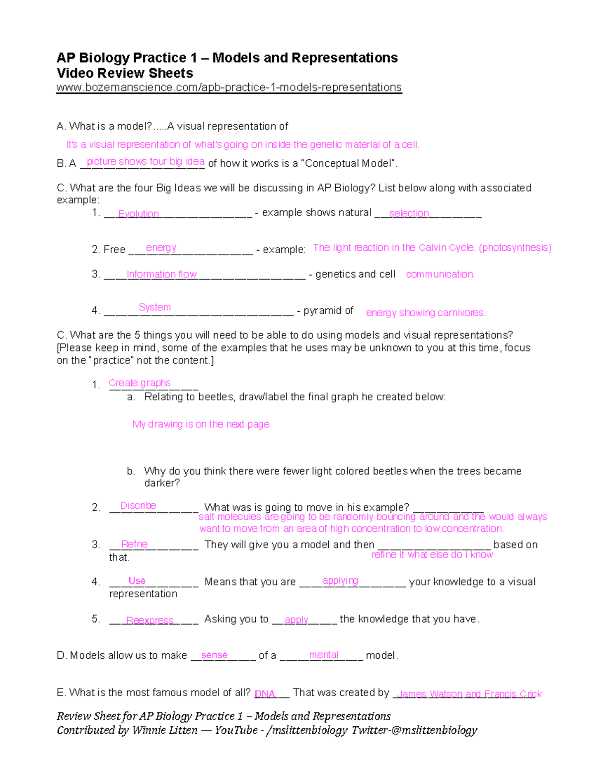AP Bio P1 - Good - Review Sheet for AP Biology Practice 1 – Models and ...