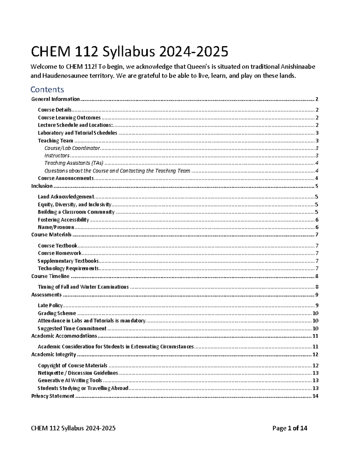 CHEM 112 Syllabus: General Chemistry for 2024-2025 Academic Year - Studocu