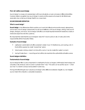 Lesson Plan 2 - sound in film - When done thoughtfully, sound design ...