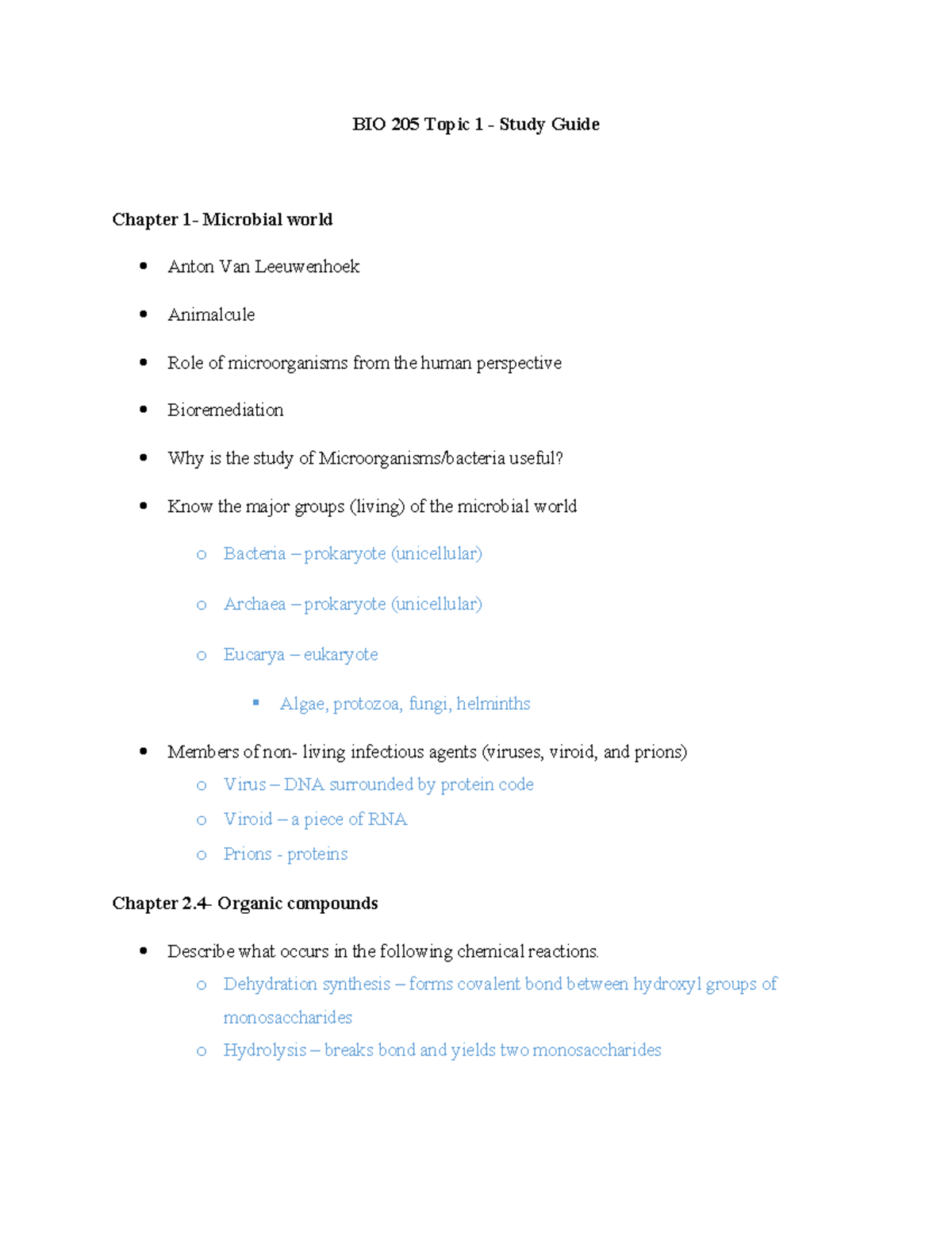 BIO 205 Quiz 1 - Microbial World Study Guide and Key Concepts - Studocu