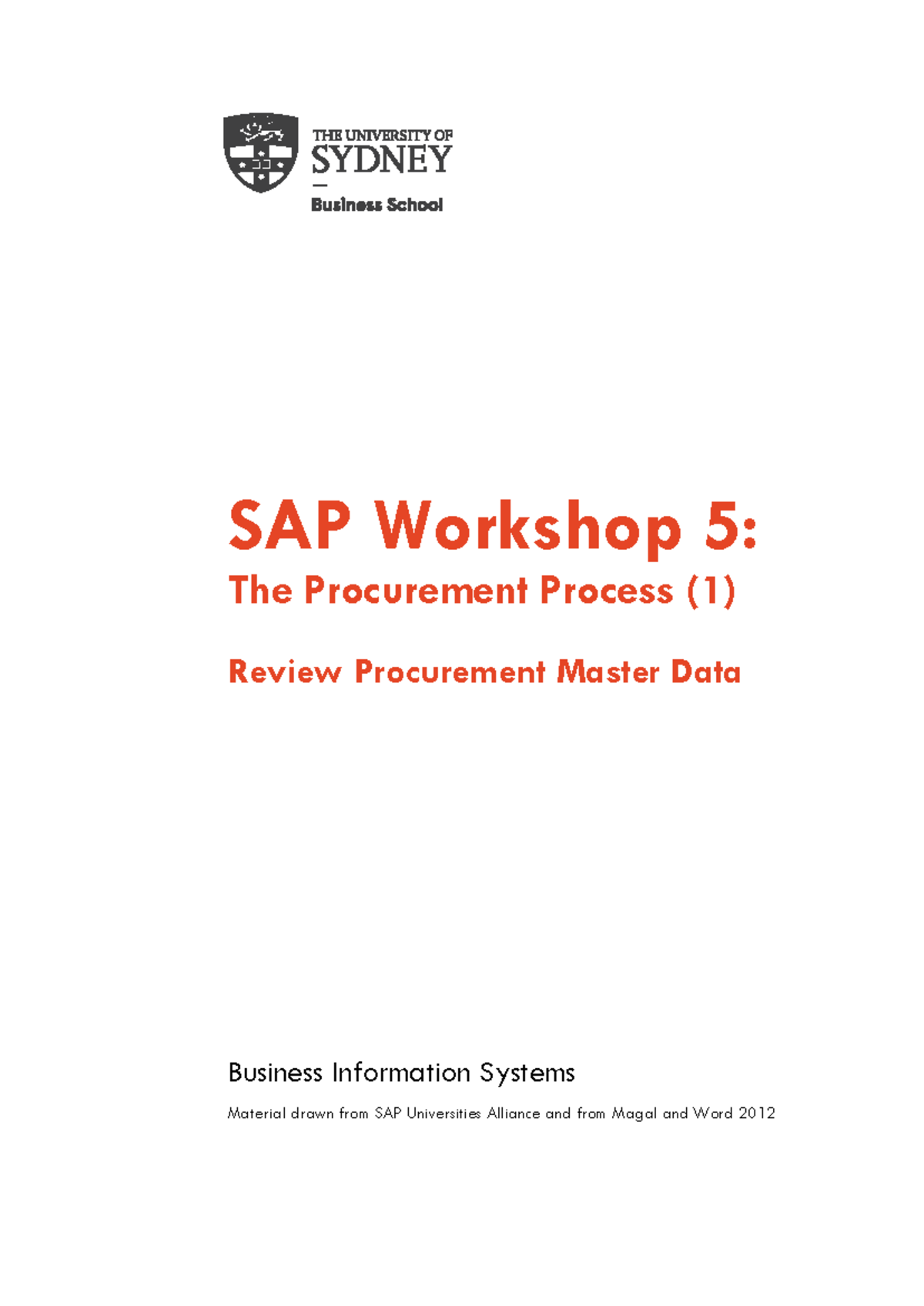 SAP Workshop 5 INFS3040 S2 2025: Procurement Process Overview - Studocu