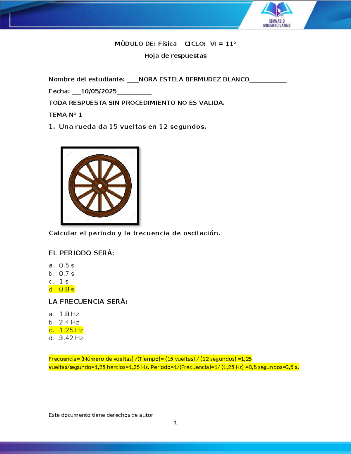 Hoja de Actividades de Física VI: Cálculos de Periodo y Frecuencia ...