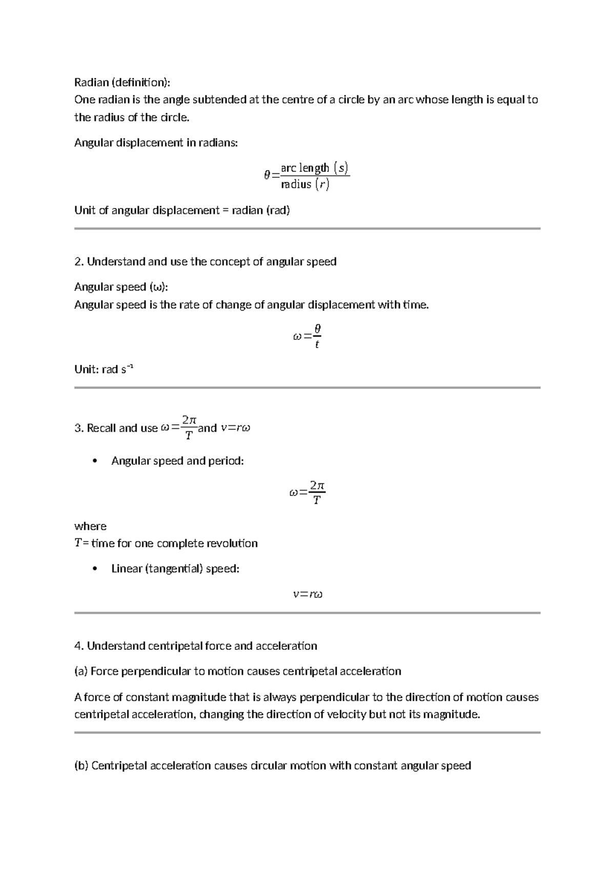 Motion in a Circle: Angular Speed & Centripetal Force Notes - Studocu