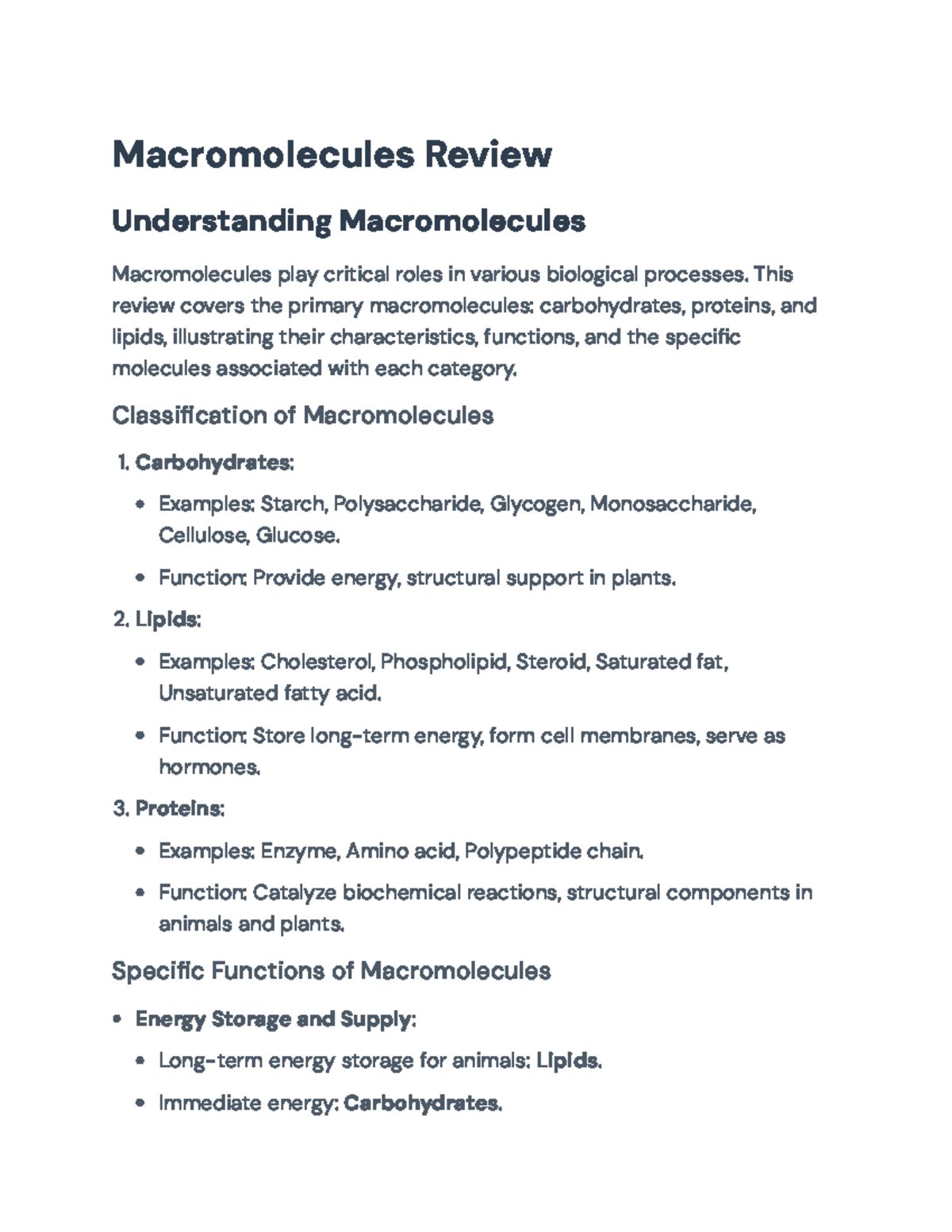 Macromolecules Review: Key Concepts and Functions in Biology ...