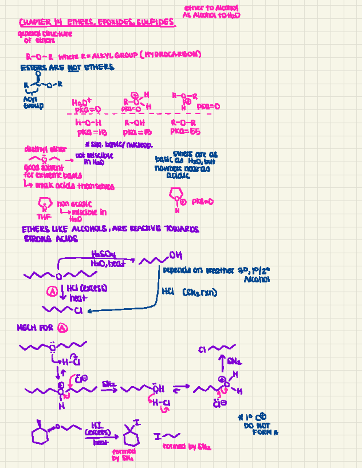 Orgo 2 Notes (Ethers, Epoxides, and Sulfides) - ether to Alcohol As ...