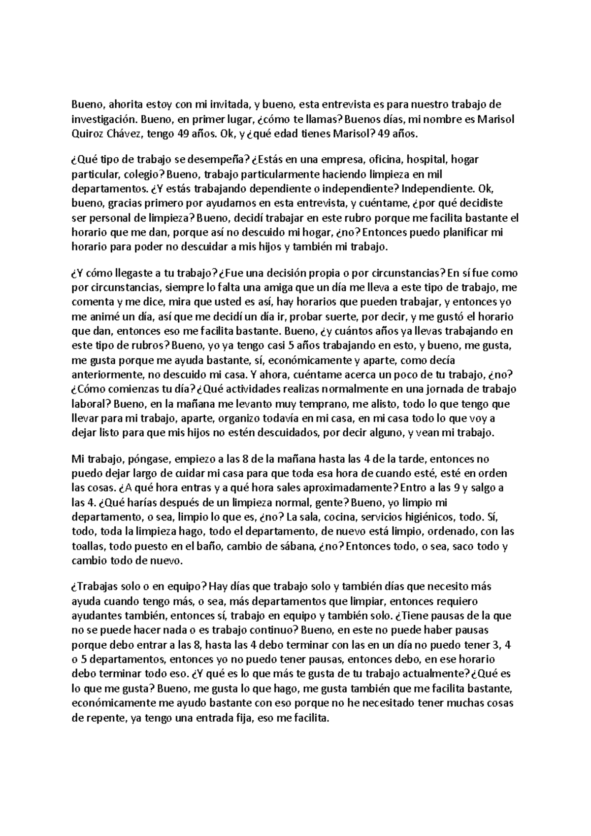 Entrevista a Marisol Quiroz Chávez: Experiencias en Limpieza ...