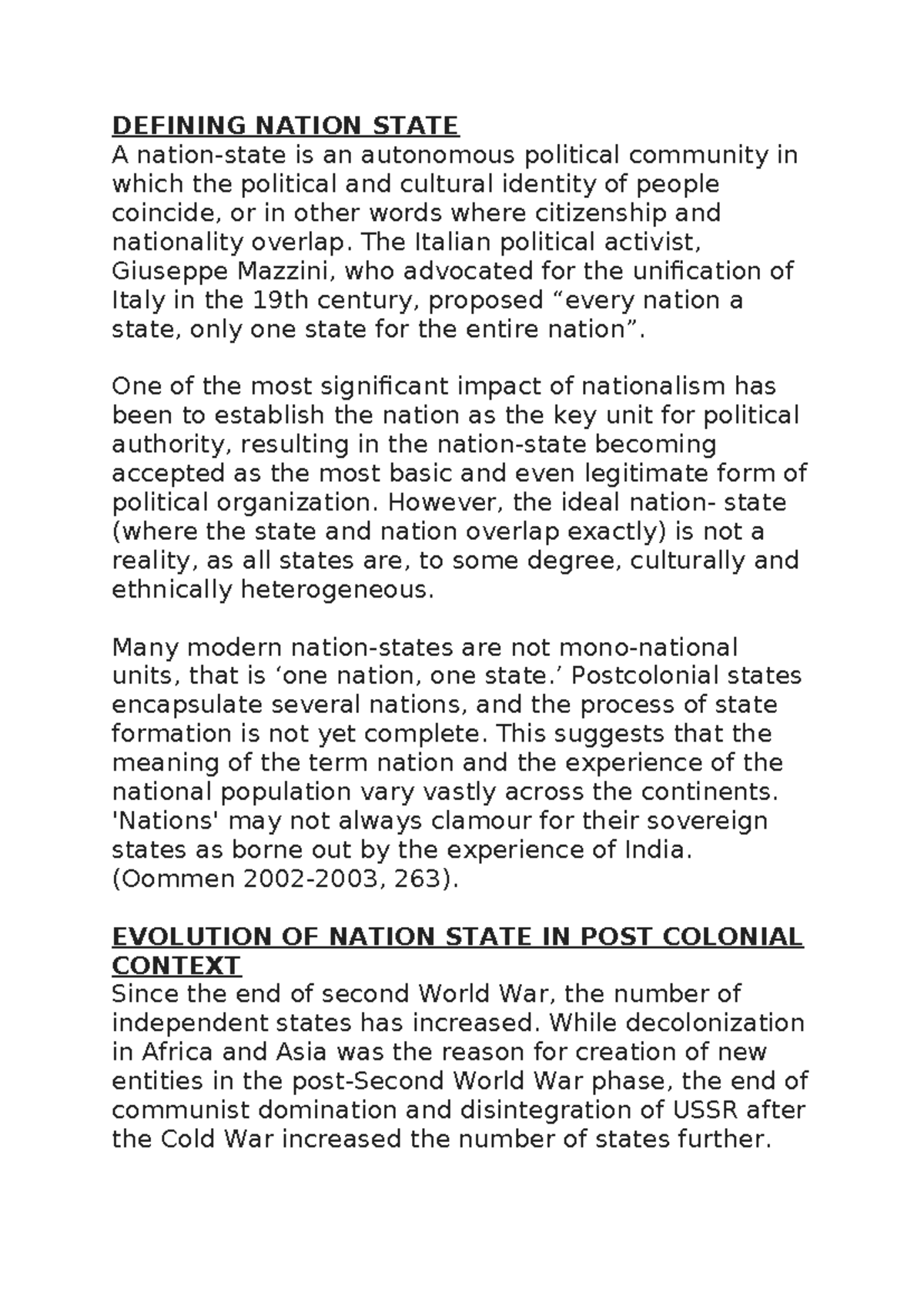 Nation States in Postcolonial Context: Analysis and Evolution - Studocu