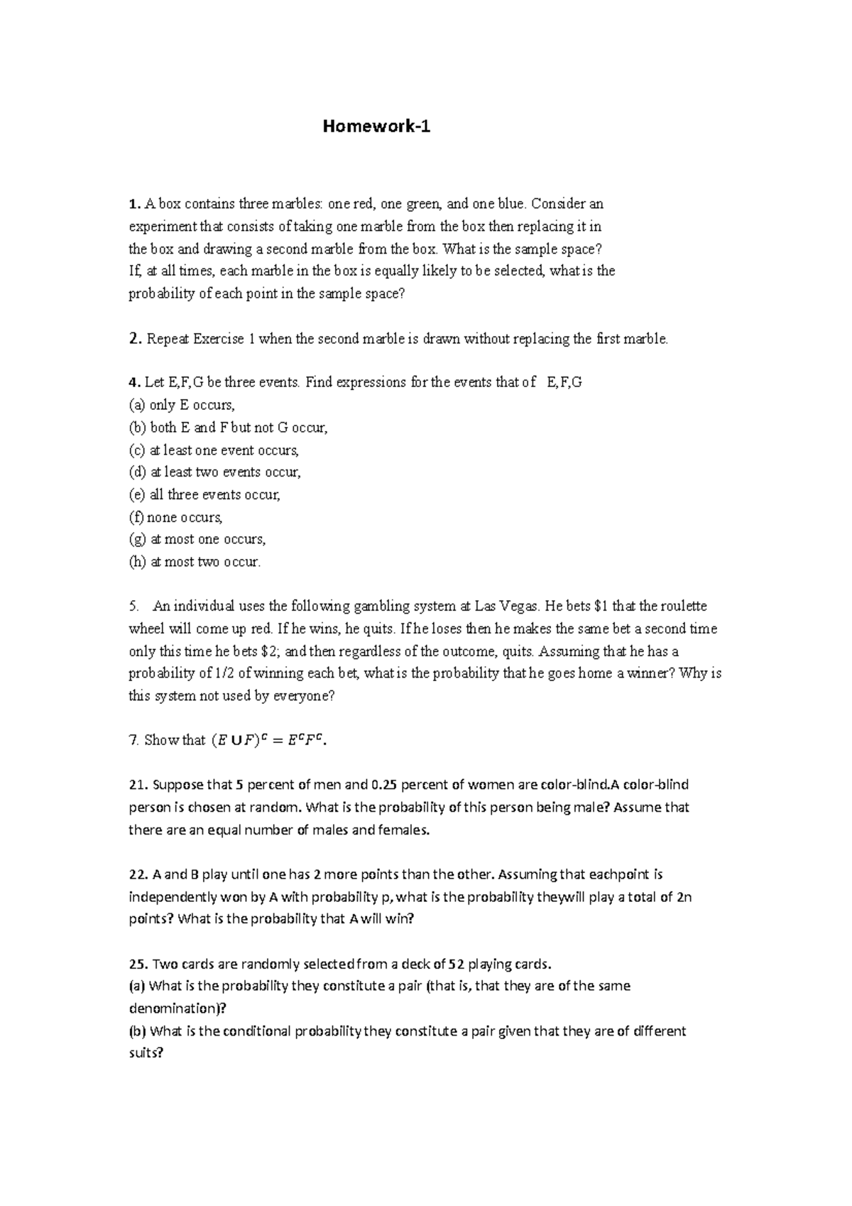 Database Homework 1: Probability Concepts and Exercises - Studocu