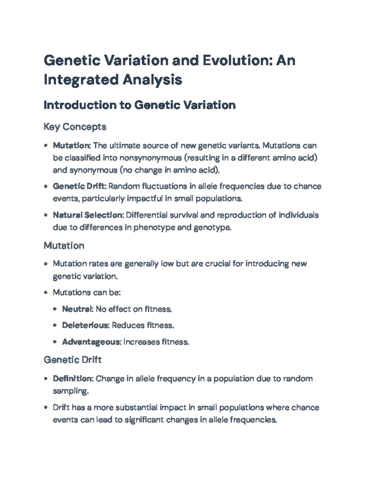 Genetic Variation and Evolution: Key Concepts and Case Studies Analysis ...