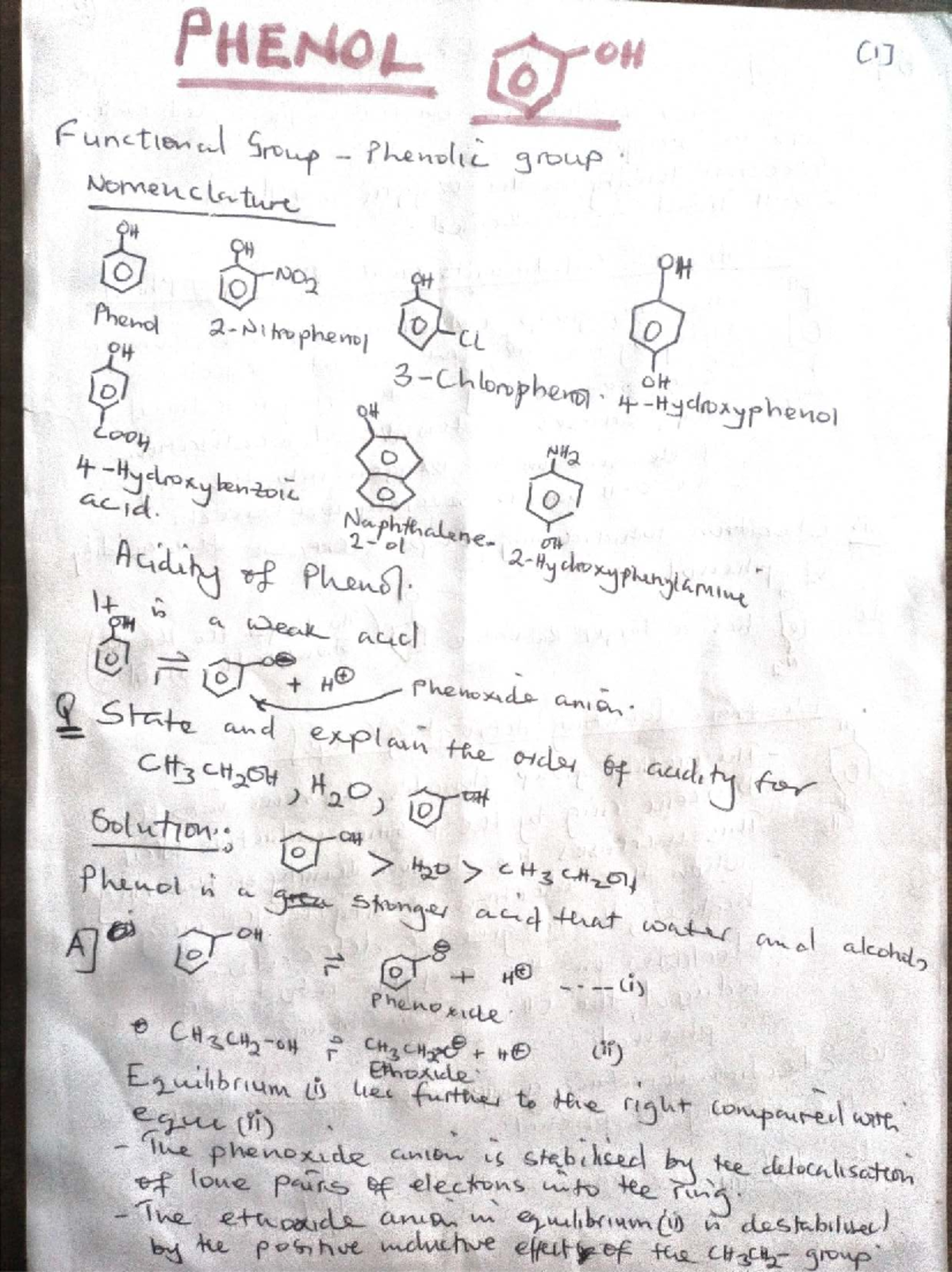 Phenols: Acidity, Nomenclature, and Reactions (CHEM 101) - Studocu